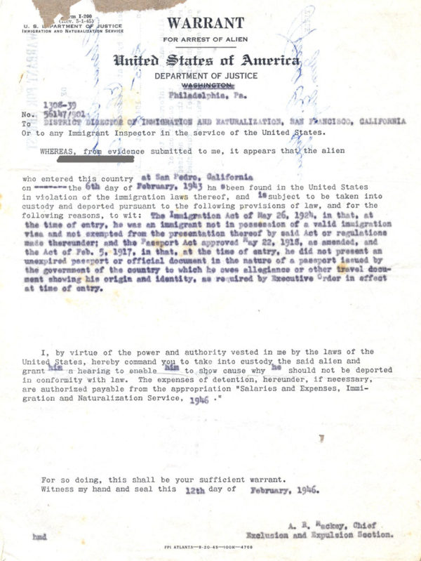 12 February 1946 Arrest Warrant - German American Internee Coalition